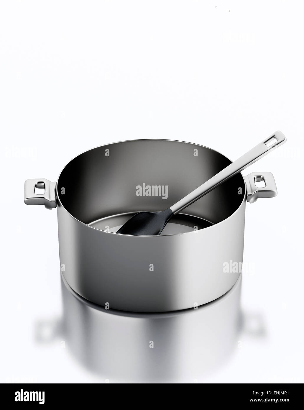 3d render illustration. Kitchen utensils and metallic pan. Kitchen ...