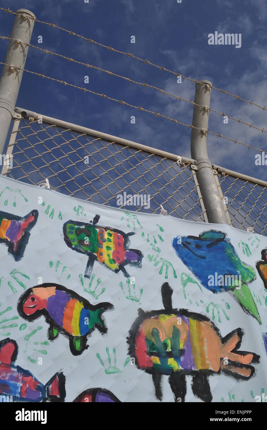 Okinawa, Japan: signs against the military American base in Henoko Bay ...
