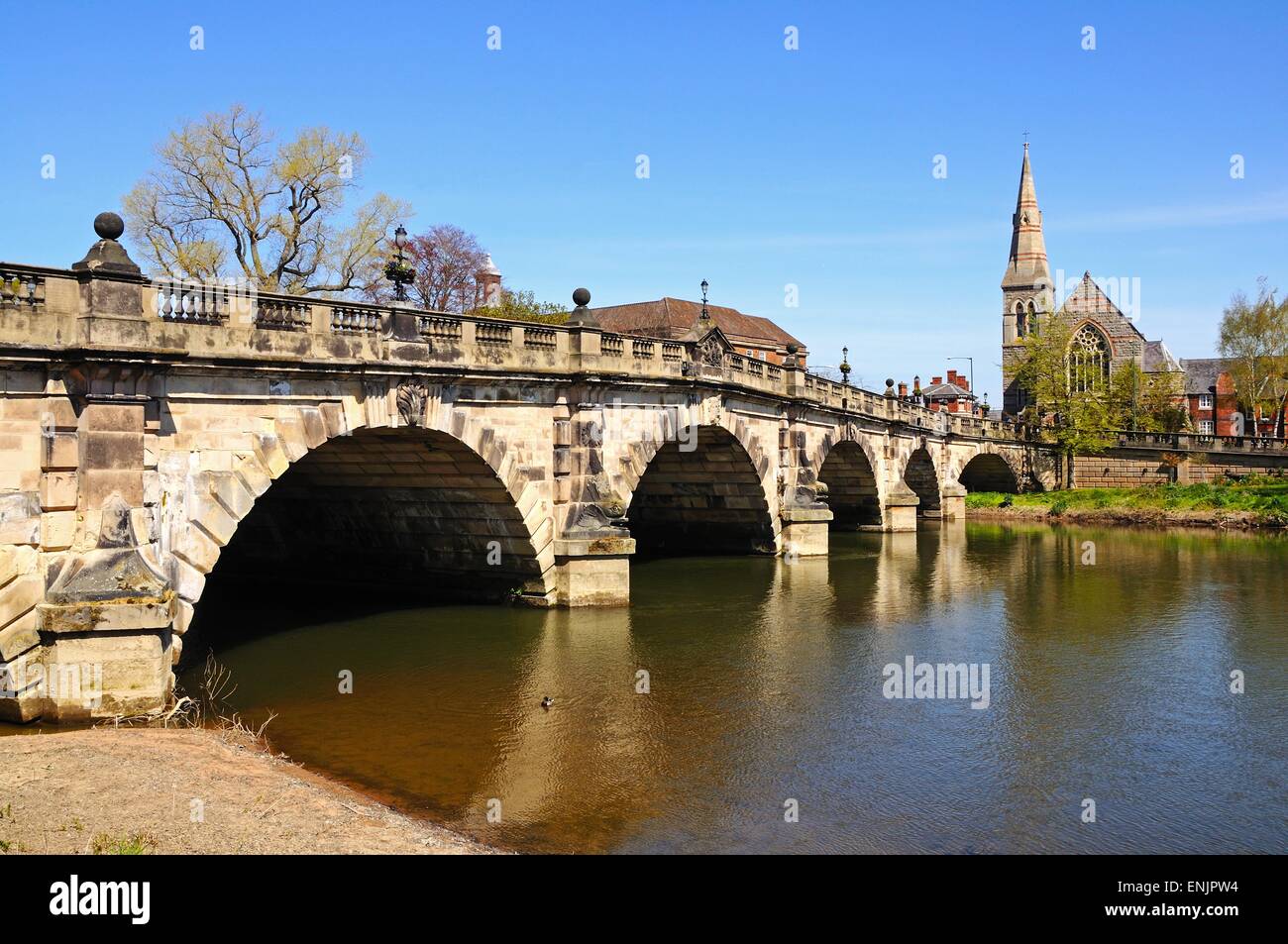 The English Bridge across the River Severn with United Reformed Church ...