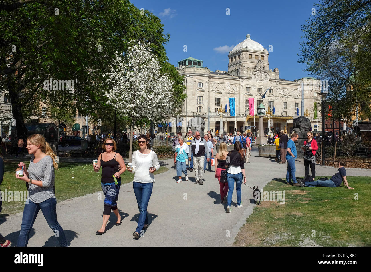 Swedish people enjoy a Saturday walk at Nyproplan outside Royal ...