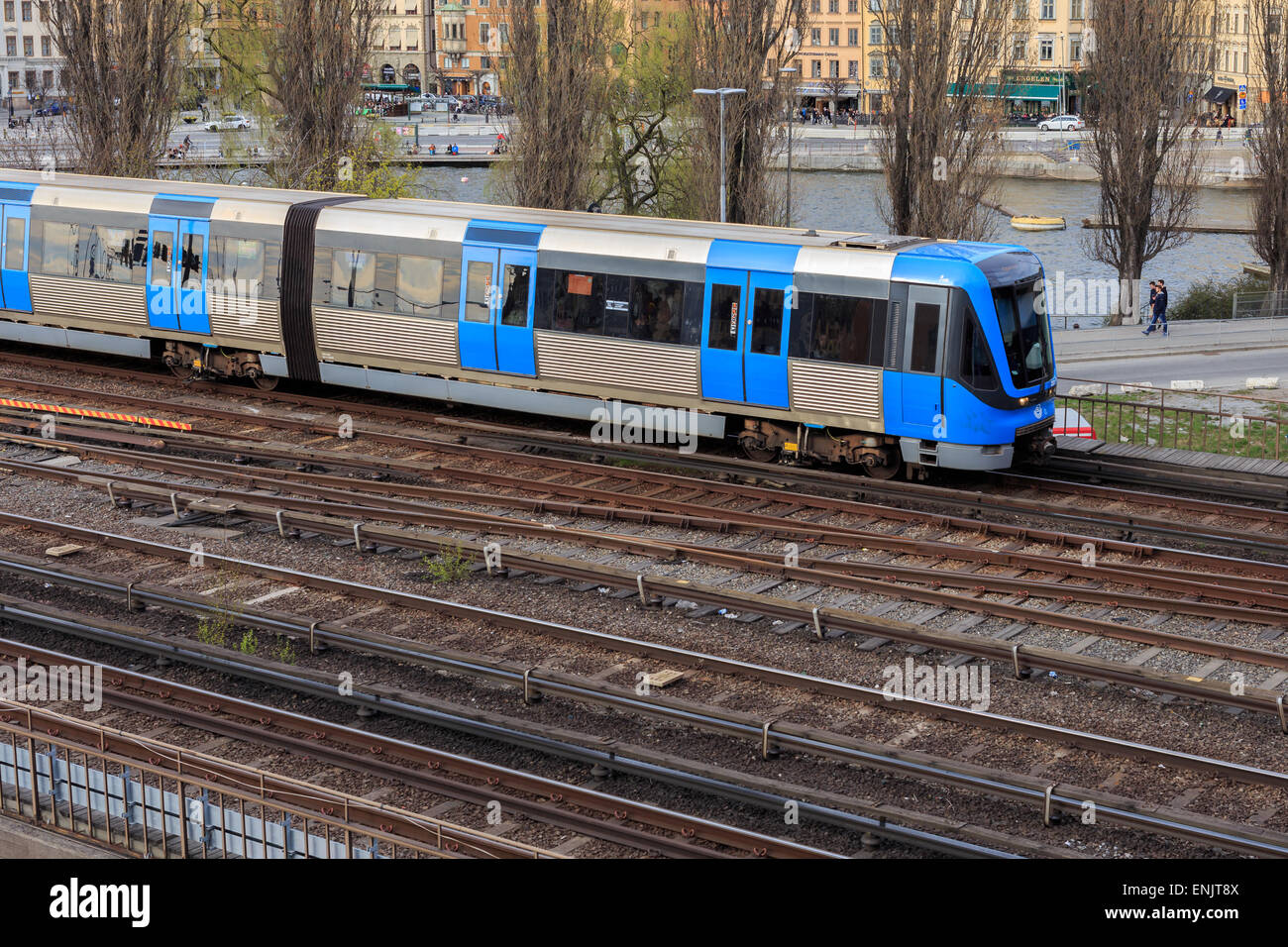 Subway train in Stockholm on its way to enter station Slussen in ...