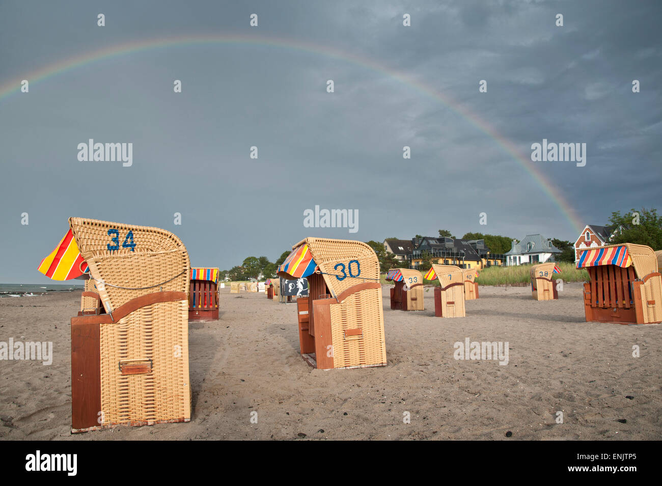 Germany, Niendorf, beach, beach chair in the rainbow Stock Photo - Alamy