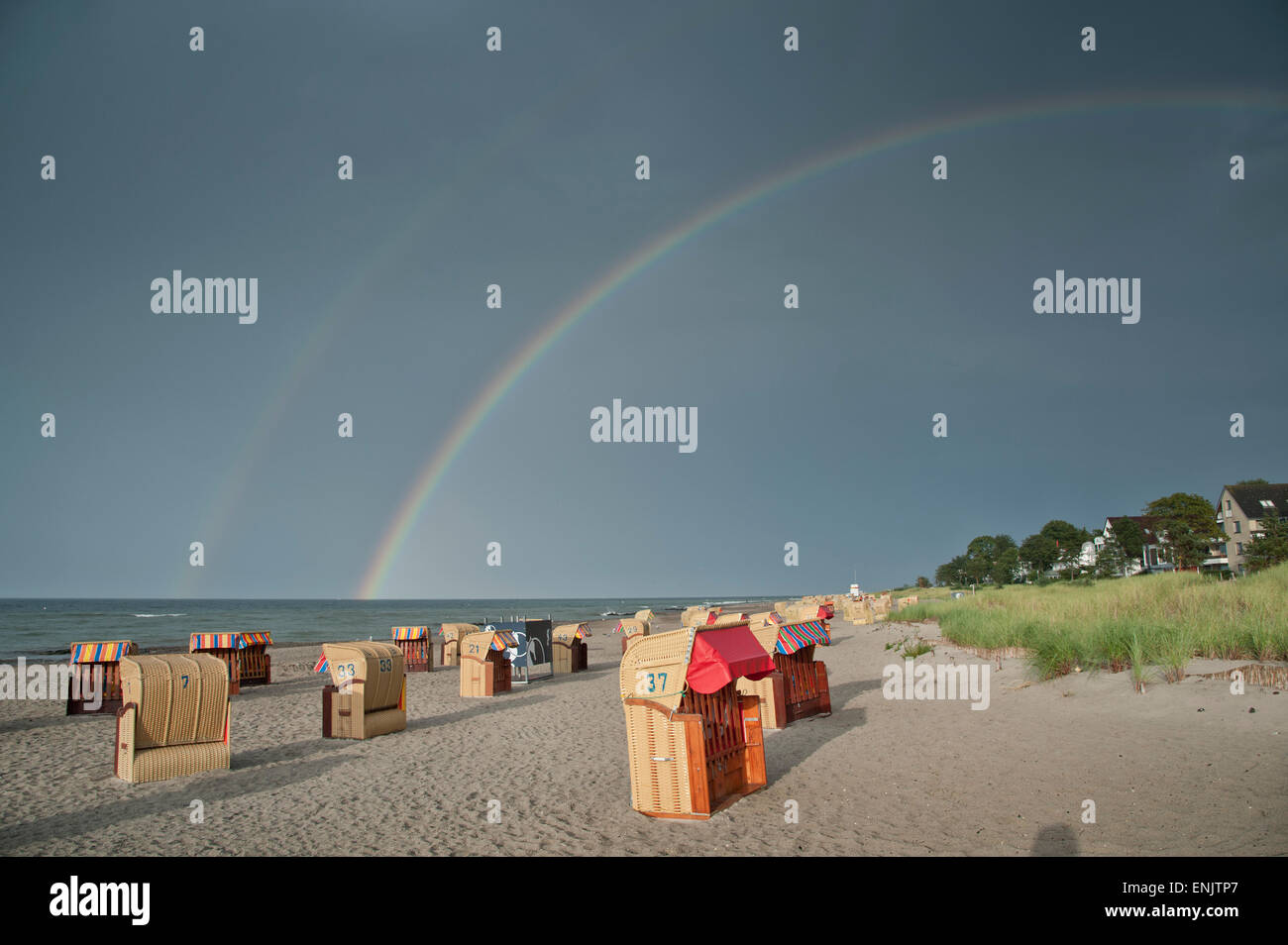 Germany, Niendorf, beach, beach chair in the rainbow Stock Photo - Alamy
