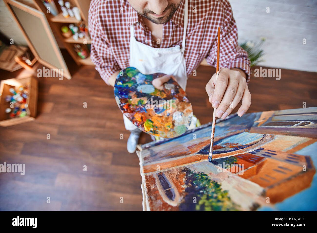 Male artist painting Venetian street Stock Photo - Alamy