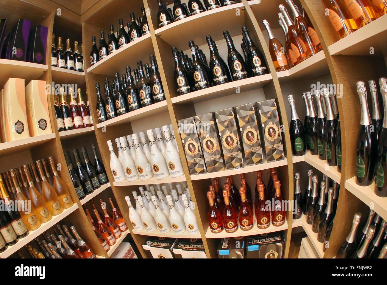 Wiesbaden, Germany. 06th May, 2015. Champagne bottles of various ...