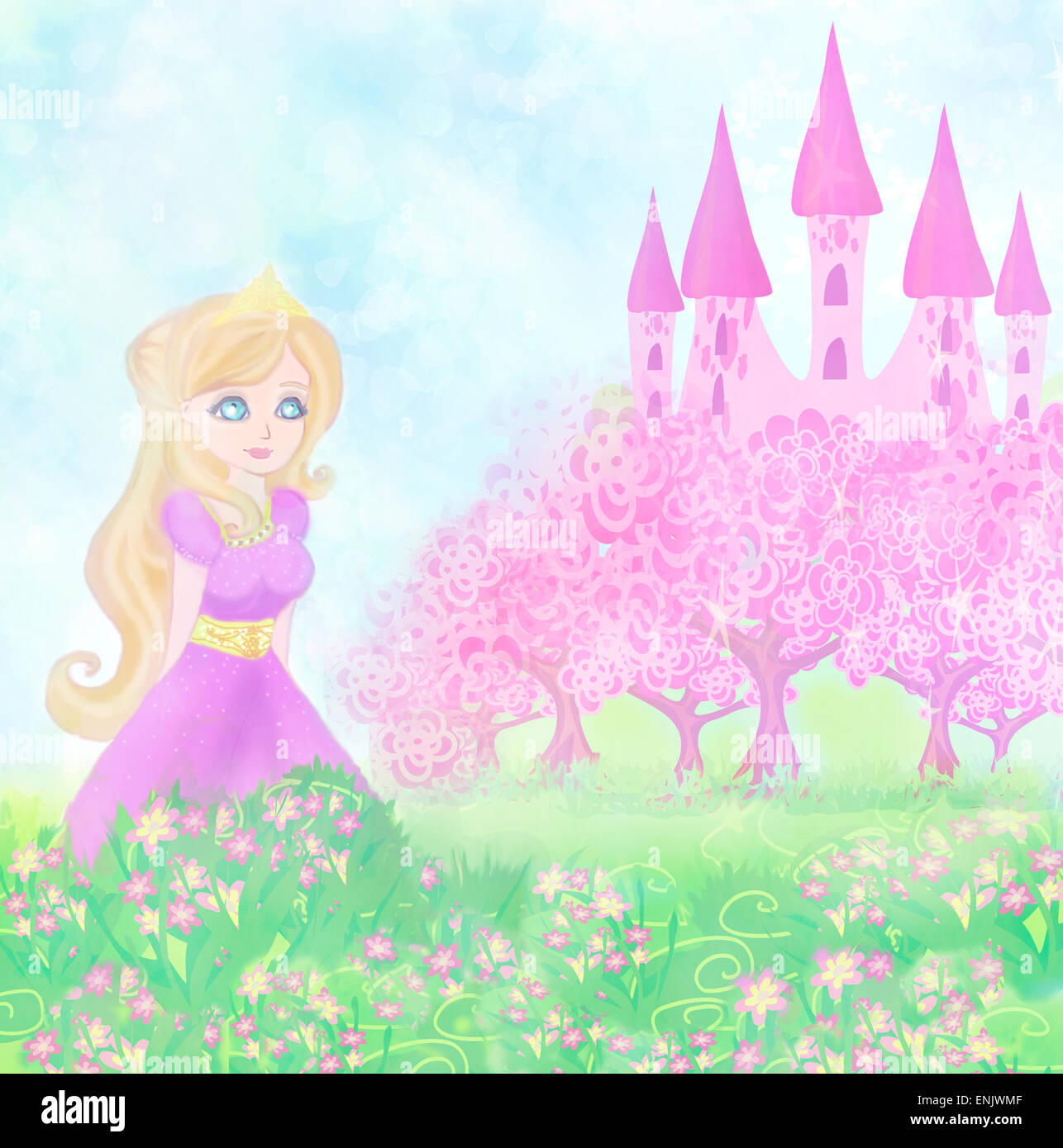 Beautiful young queen in front of her castle Stock Photo - Alamy