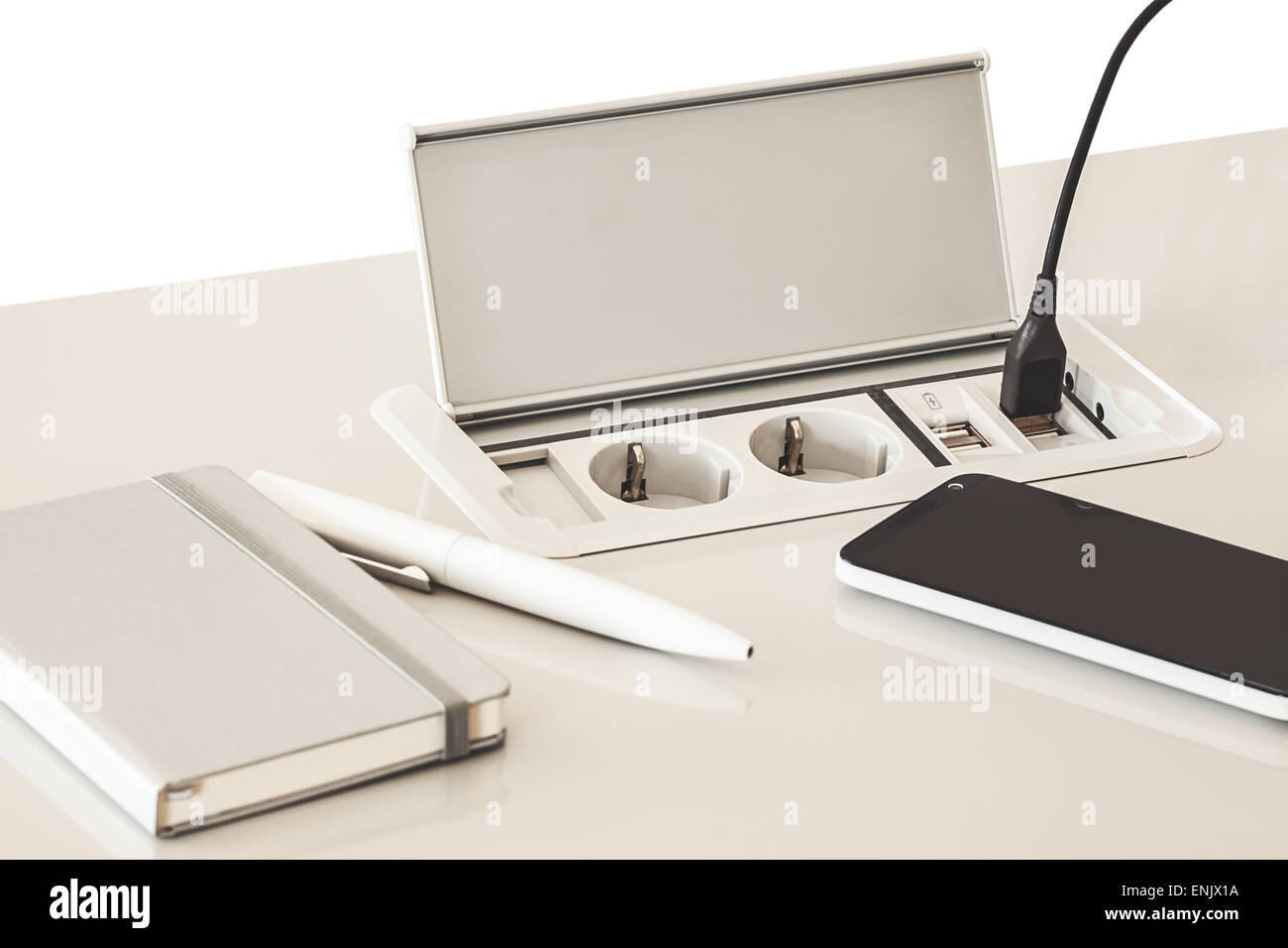 Modern electric plugs built in table, clever solutions for saving space ...