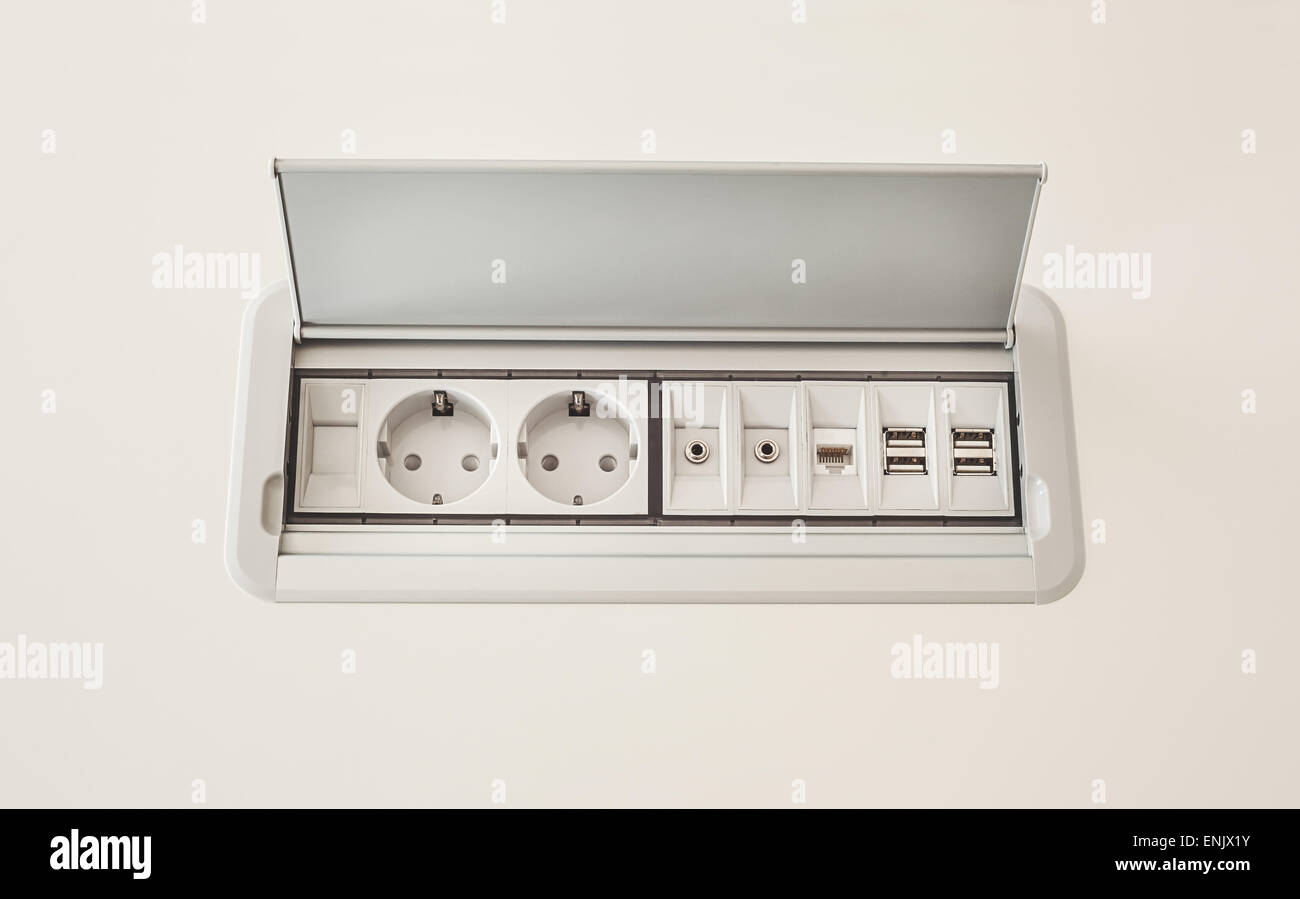 Modern electric plugs built in table, clever solutions for saving space ...