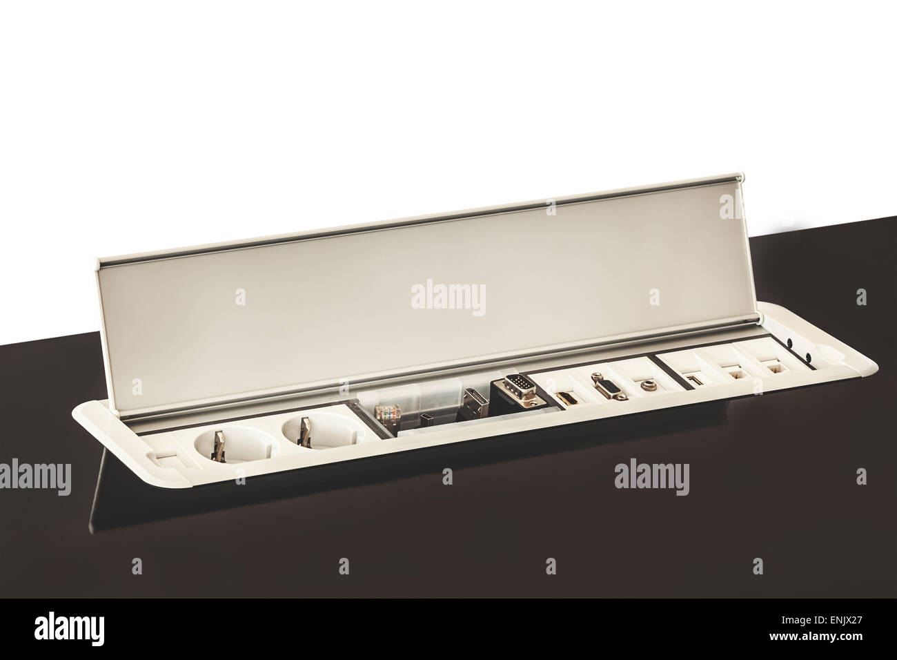 Modern electric plugs built in table, clever solutions for saving space ...
