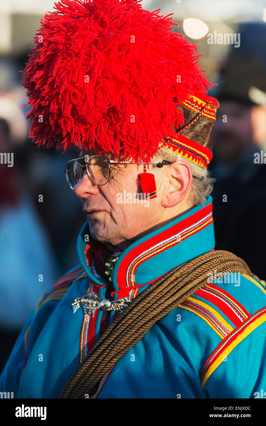 Ethnic Sami people at winter festival, Jokkmokk, Lapland, Arctic Circle ...
