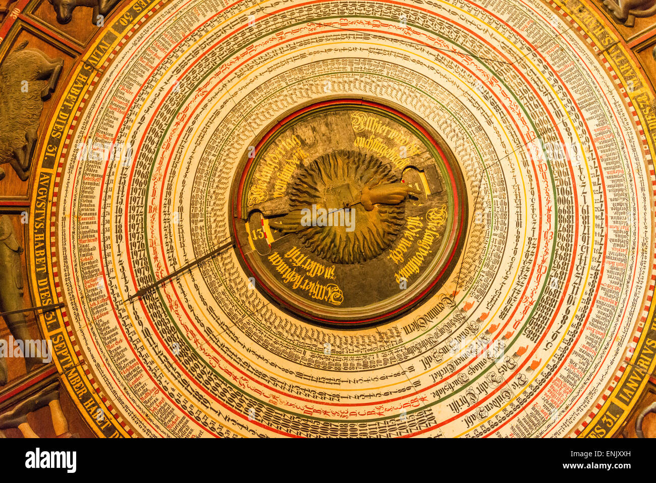 Calendar detail of 15th century astronomical clock (1472) in St. Mary's ...