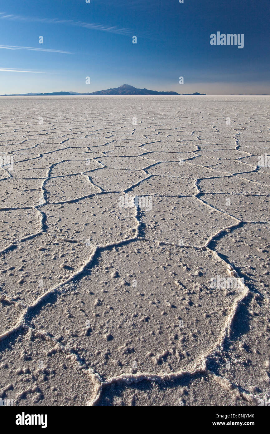 Volcano Tunupa on the horizon of the Salar de Uyuni, the biggest salt ...
