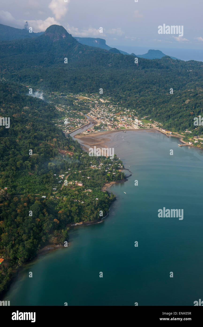 Aerial view of the UNESCO Biosphere Reserve, Principe, Sao Tome and ...