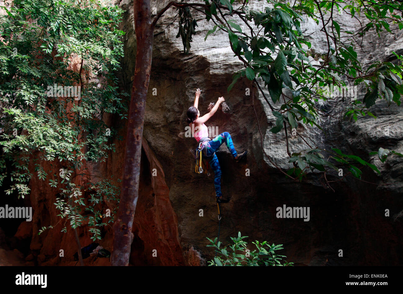 Climber scaling limestone cliffs in hi-res stock photography and images ...