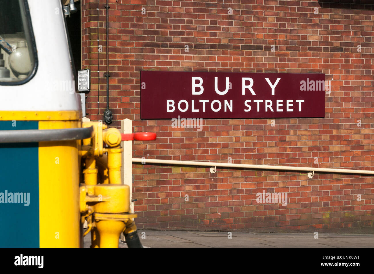 Large metal Bury Bolton Street station sign on the East Lancs preserved ...