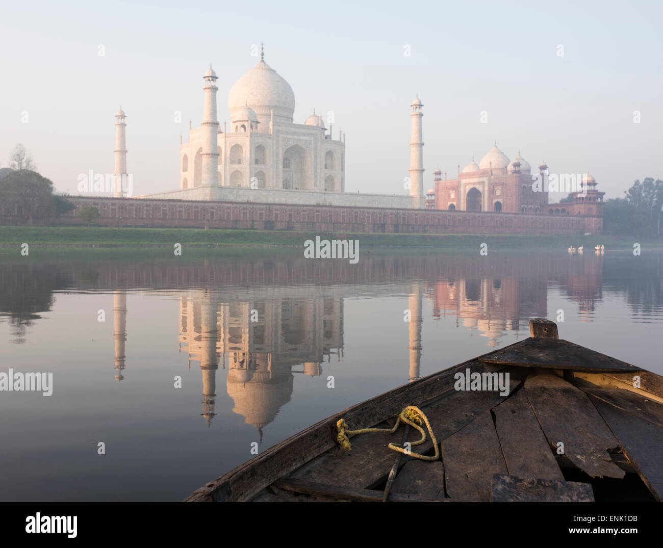 Dawn on the Taj Mahal from Yamuna River, UNESCO World Heritage Site ...