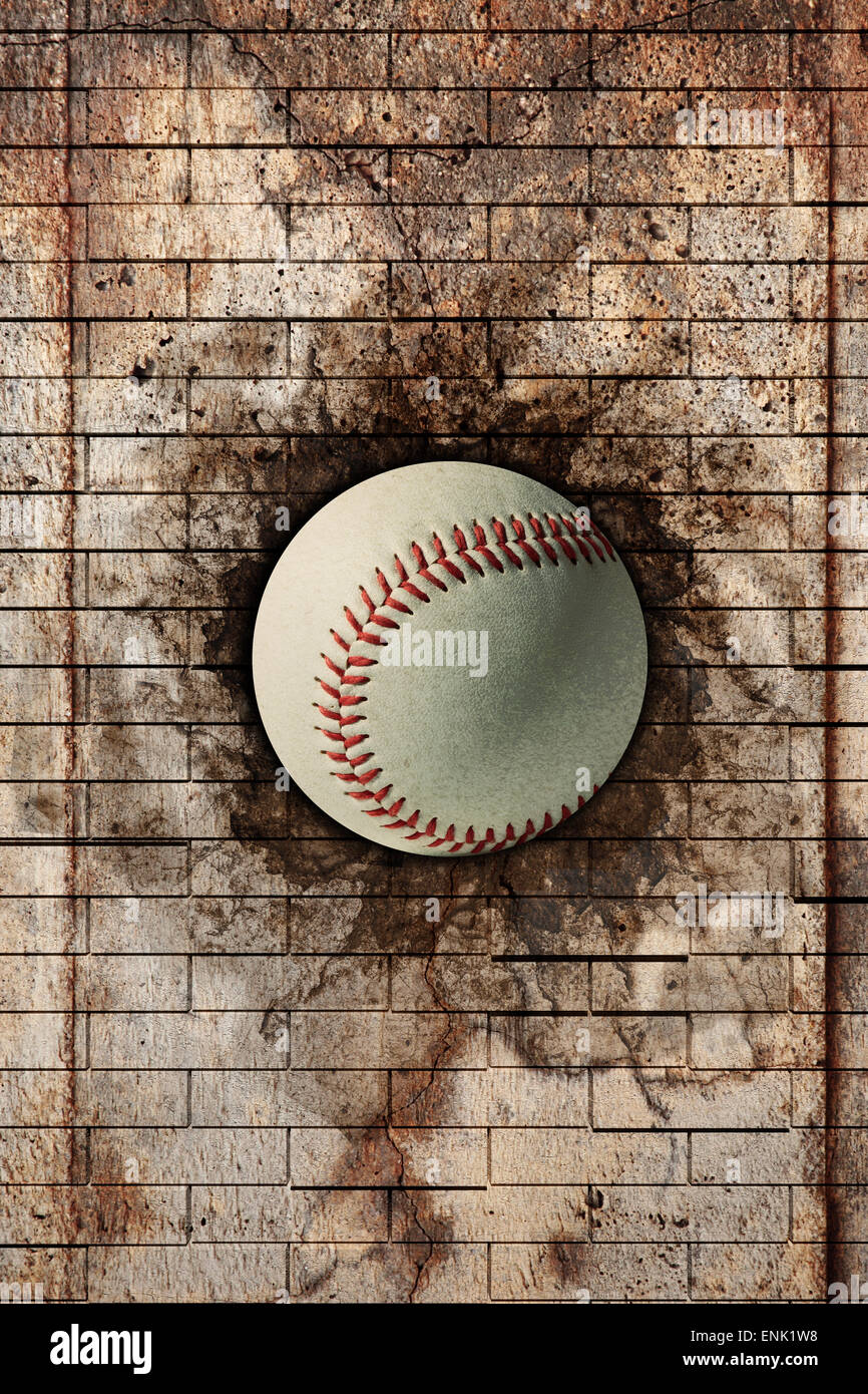 3d rendering of a baseball ball embedded in a stone wall Stock Photo ...