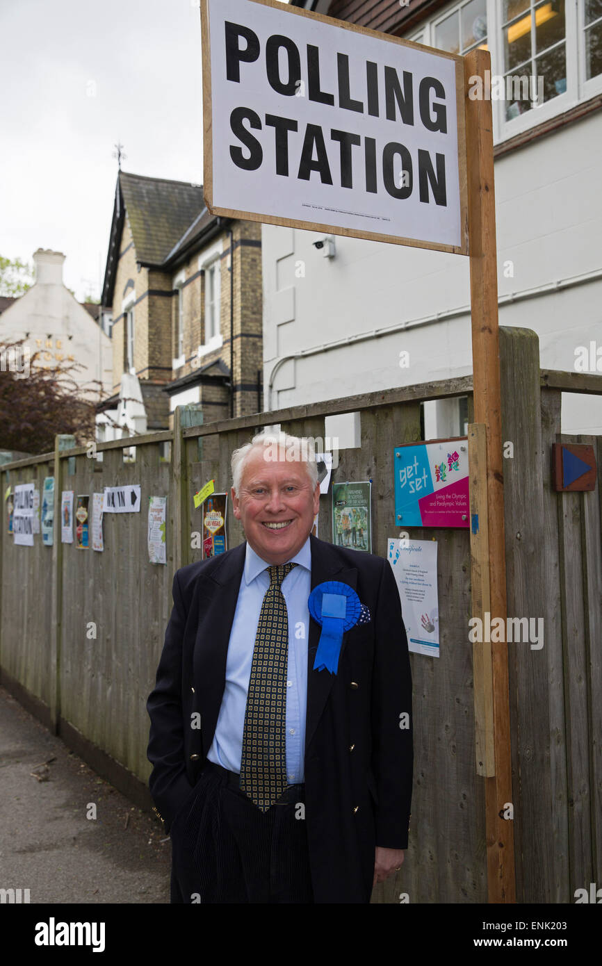 Bob Neill MP seen after casting his vote at St Nicholas Primary School ...