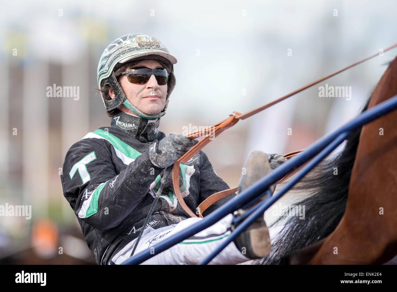 Harness driver Johnny Takter at Mantorp race course in Sweden Stock ...