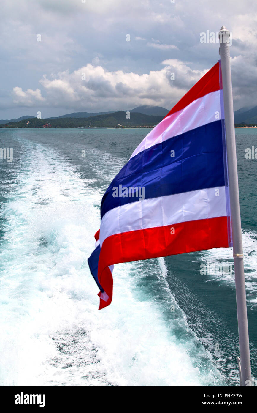 asia myanmar kho samui bay isle waving flag in thailand and south china ...