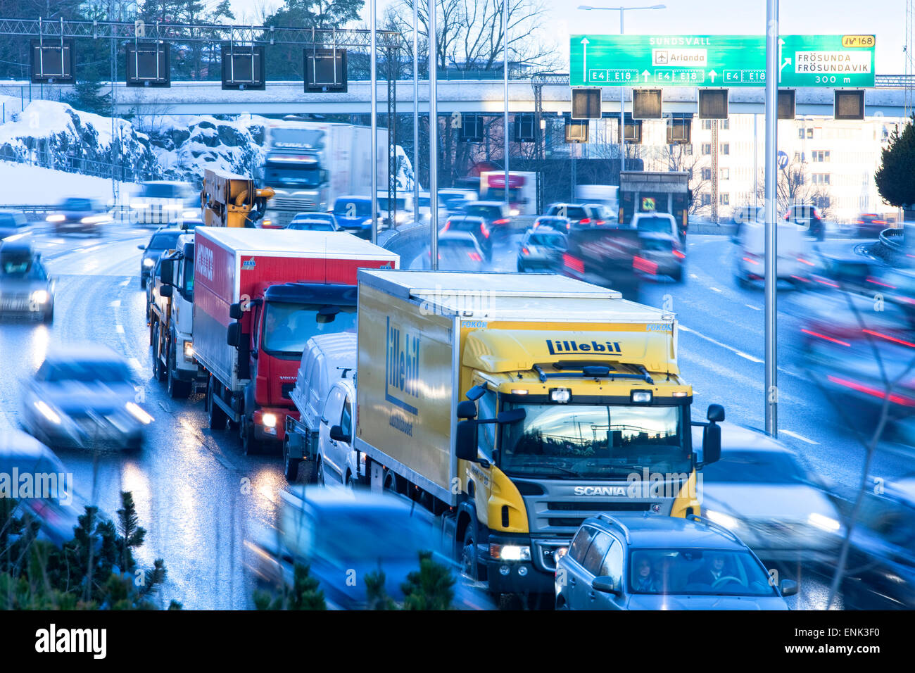 Sweden, Stockholm - Traffic into City during Rush Hour at Haga Norra ...