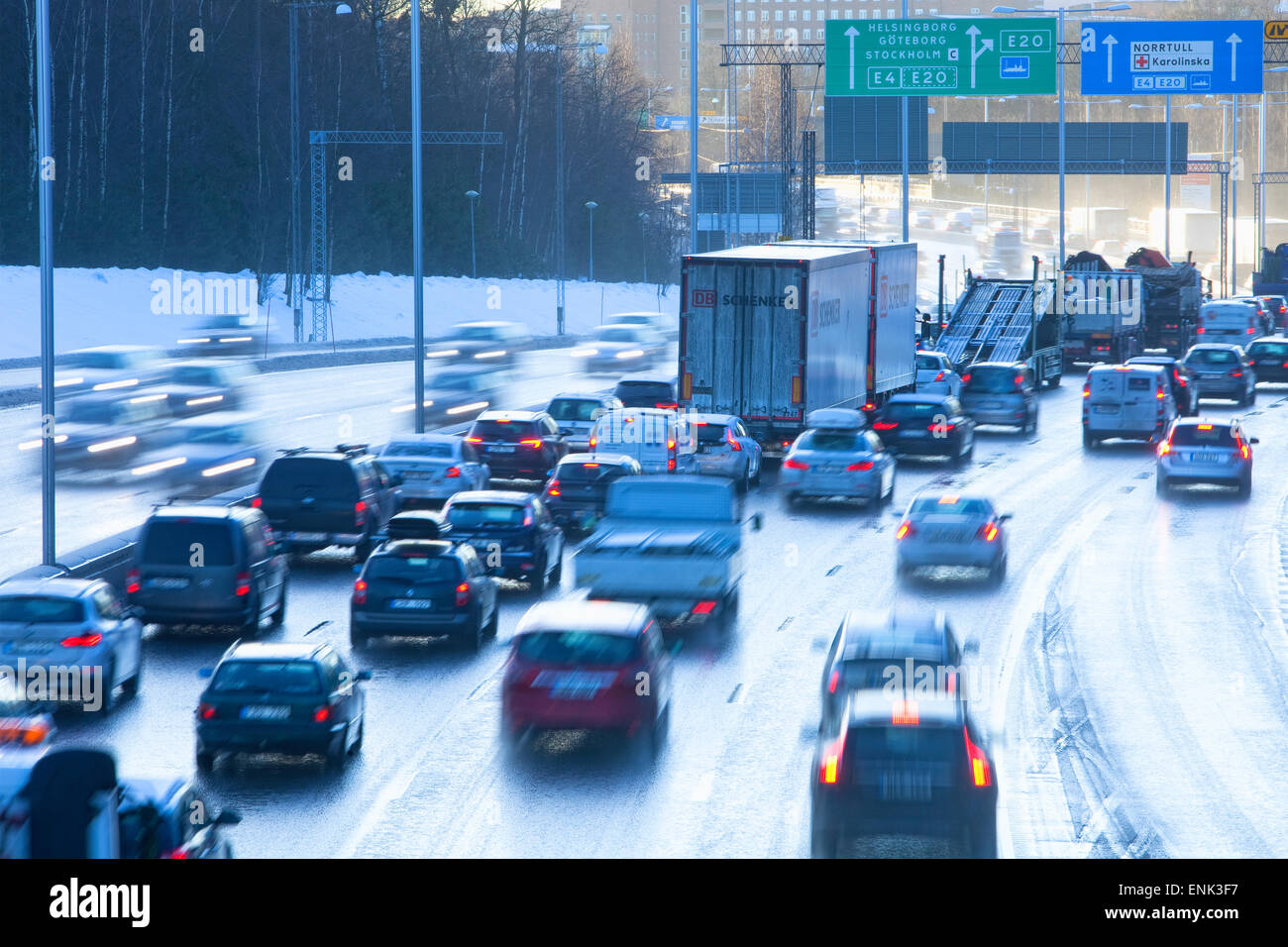 Sweden, Stockholm - Traffic into City during Rush Hour at Haga Norra ...