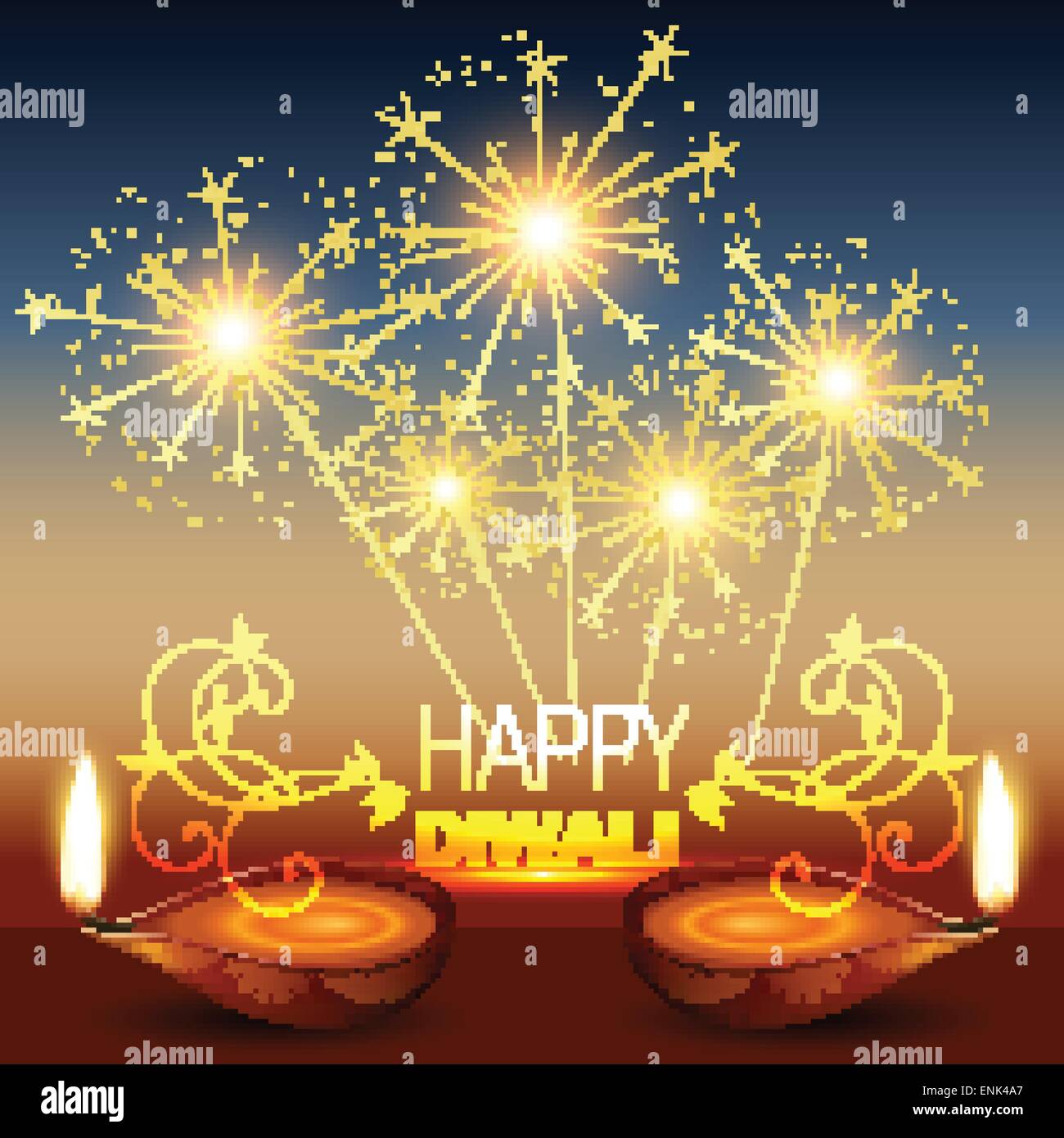 stylish diwali diya with fireworks Stock Vector Image & Art - Alamy