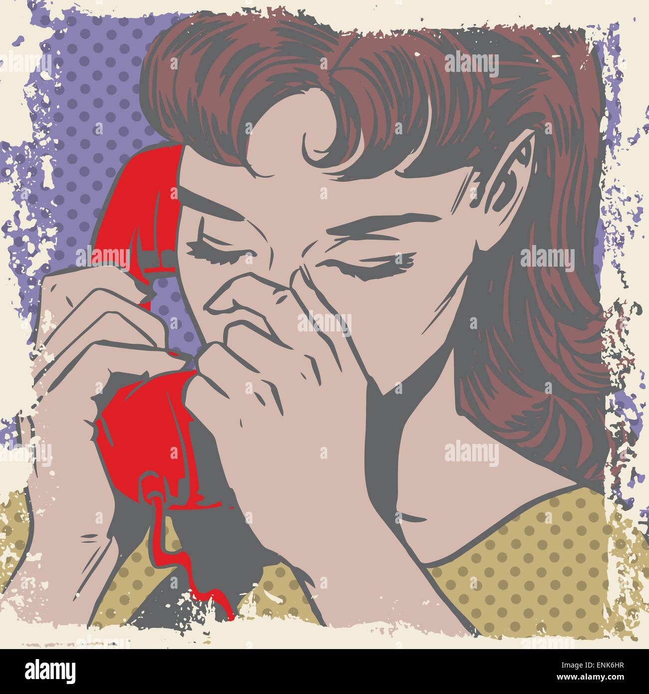 Woman on phone sad Stock Vector Images - Alamy