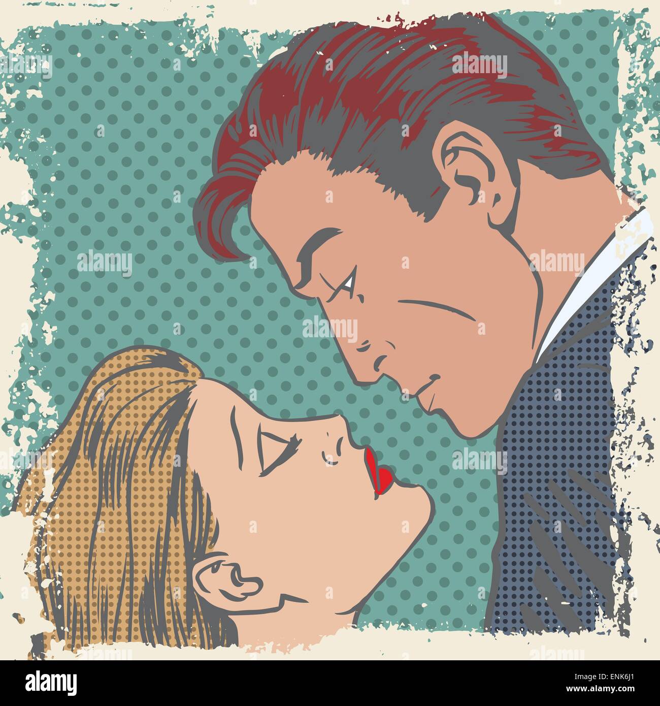A man and woman about to kiss pop art comics retro style Halftone ...