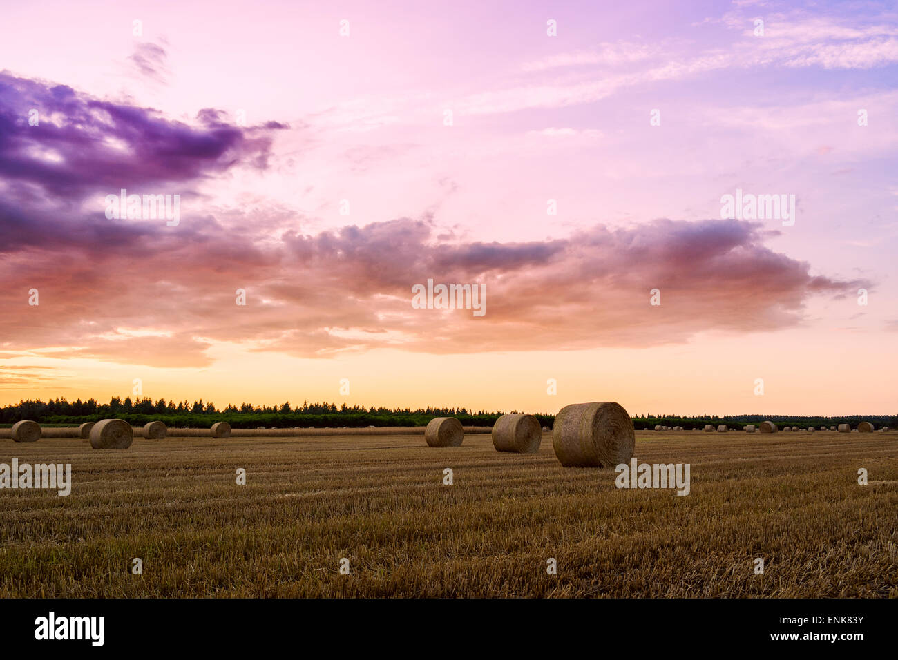 Hay bale field sunset hi-res stock photography and images - Alamy