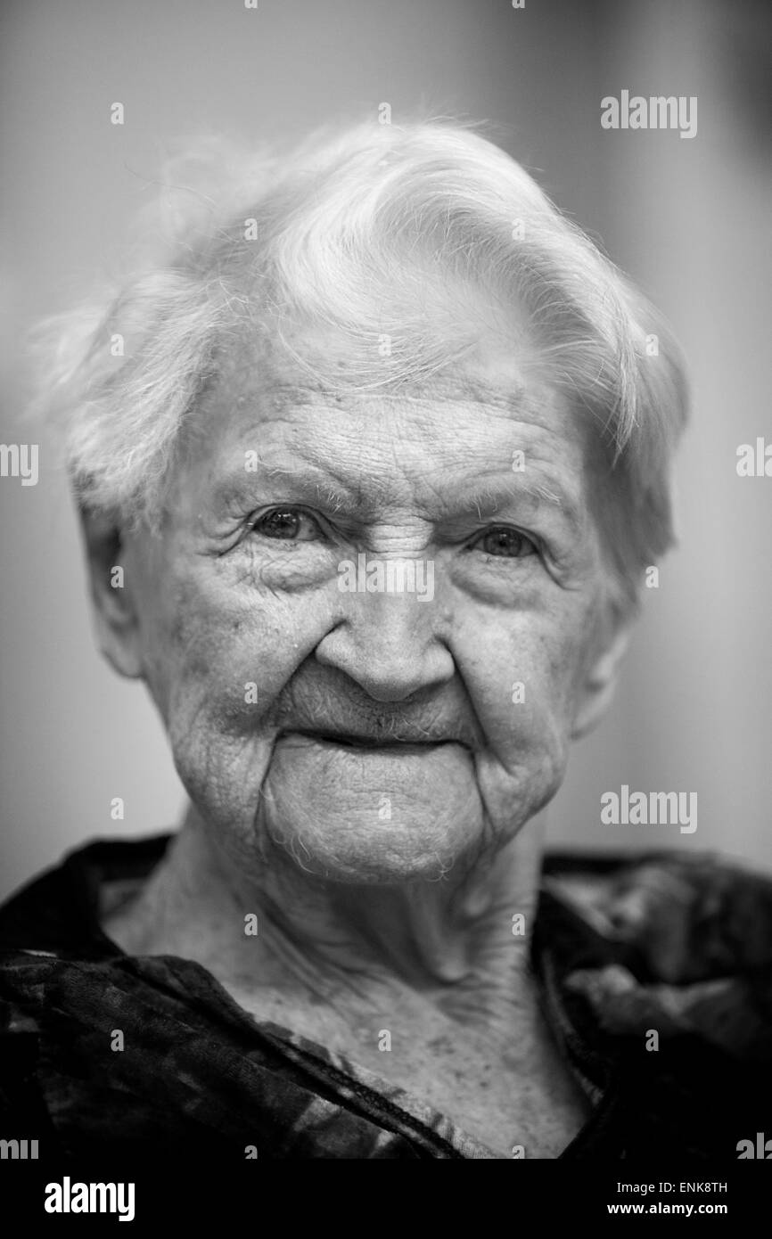 Old lady aged 90 years Black and White Stock Photos & Images - Alamy