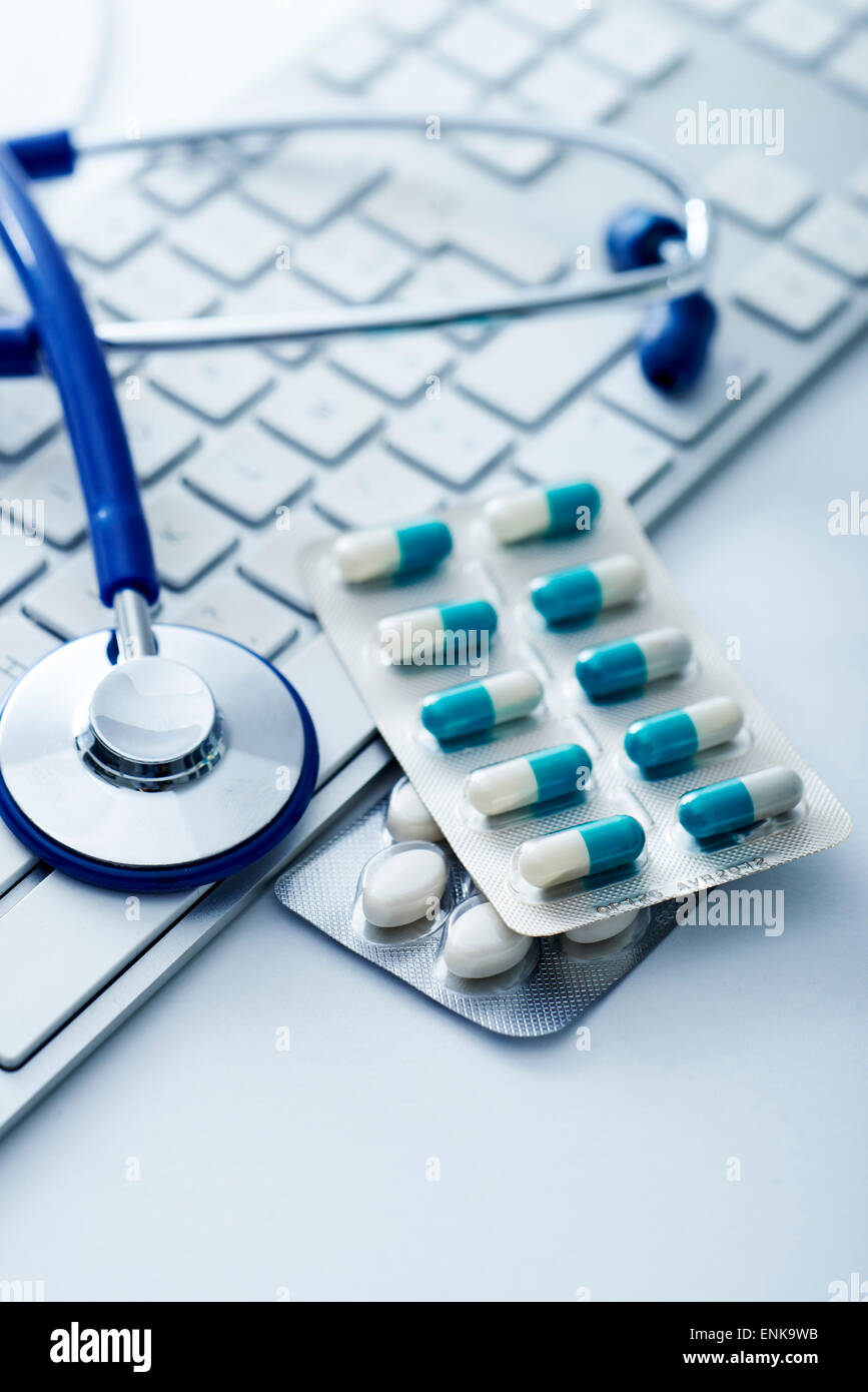 Telehealth computer keyboard stethoscope hi-res stock photography and ...