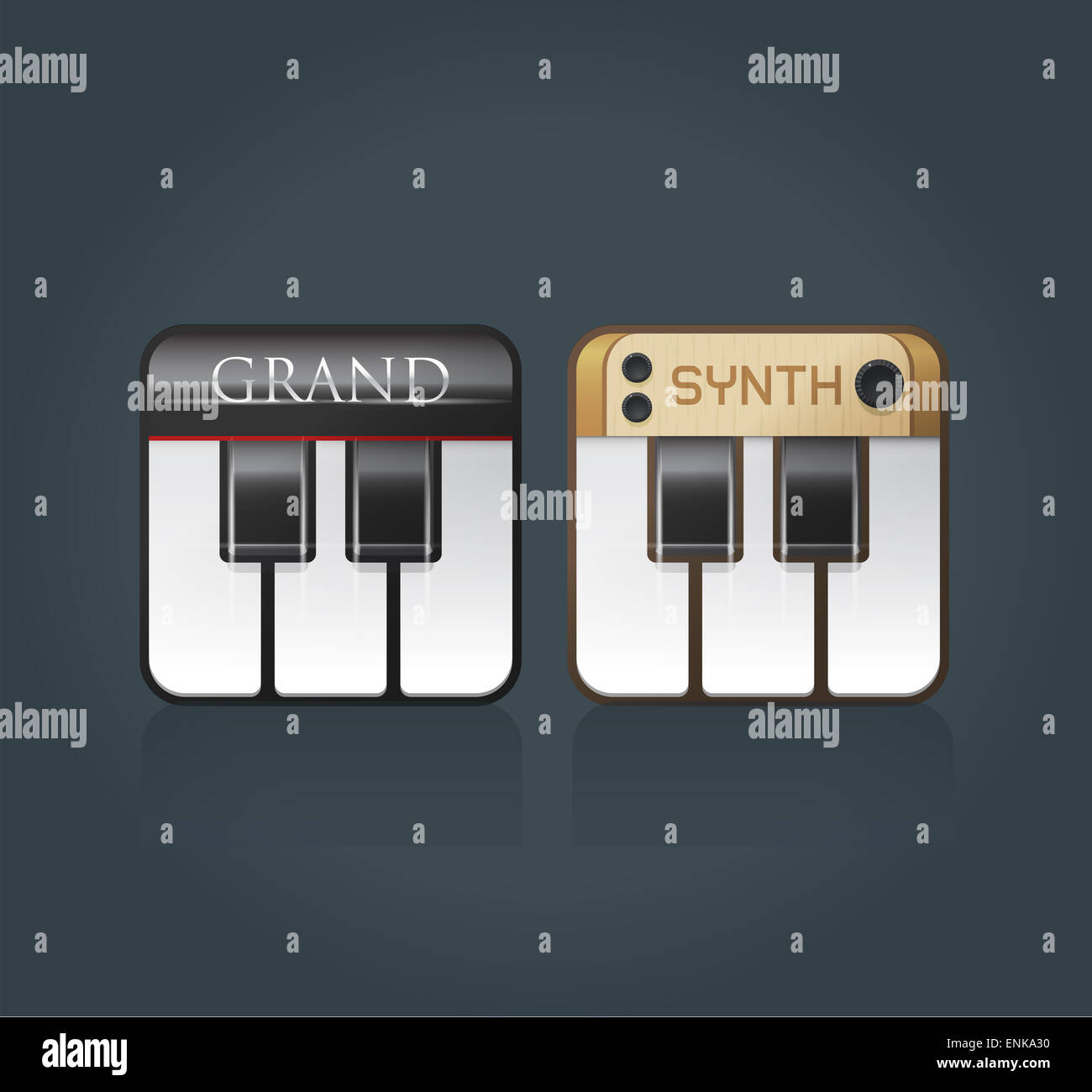 Vector piano icons for music software, grand piano and synthesizer ...