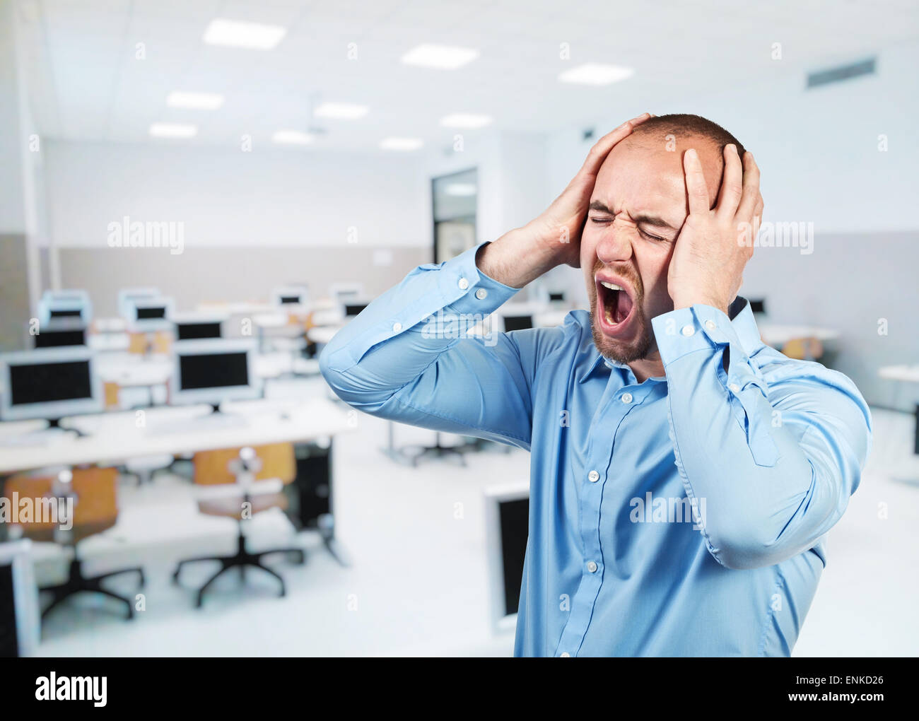portrait of caucasian stressed teacher at school Stock Photo - Alamy