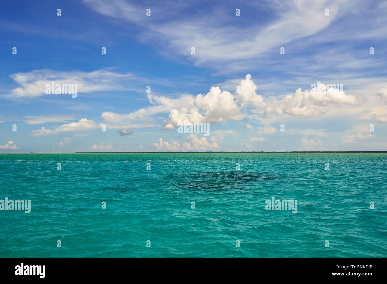 Turquoise sea and sky horizon with clouds for background Stock Photo ...