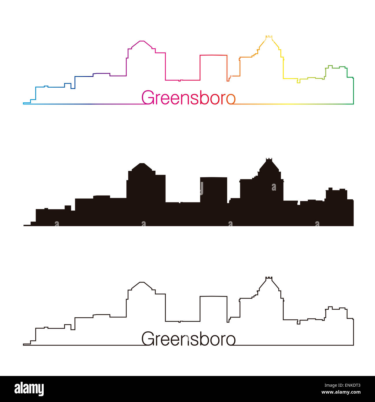 Greensboro skyline linear style with rainbow Stock Photo - Alamy