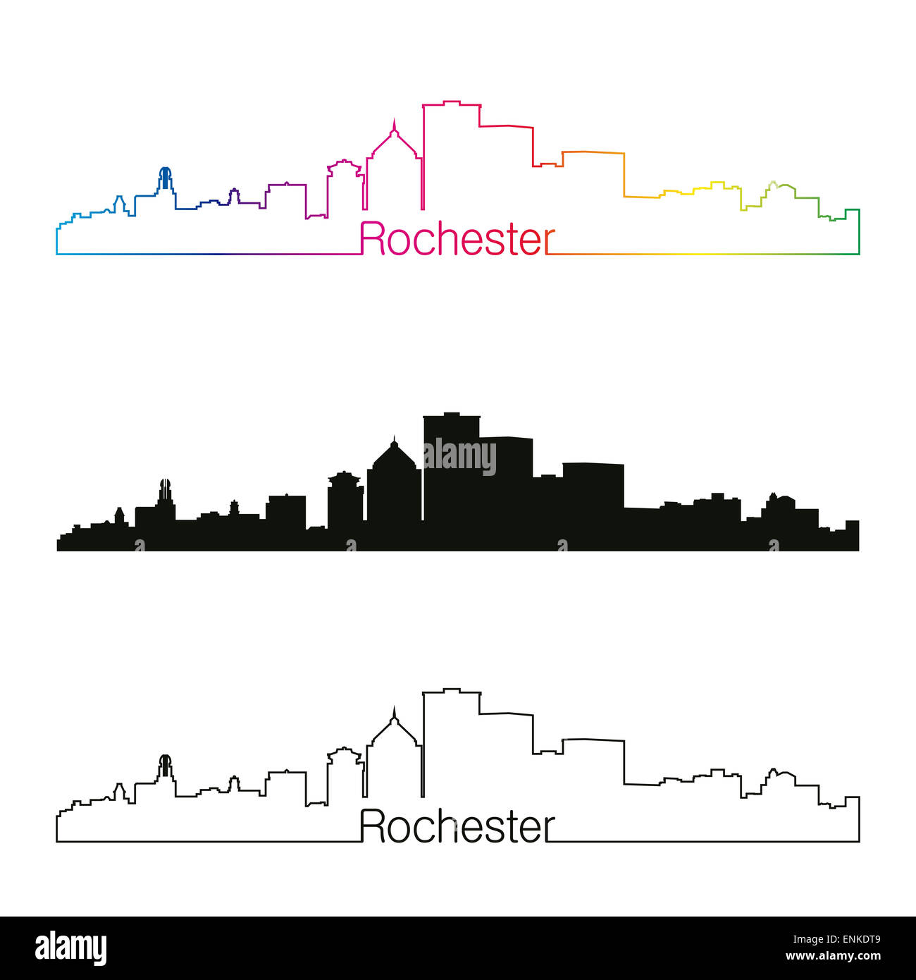 Rochester skyline linear style with rainbow Stock Photo - Alamy