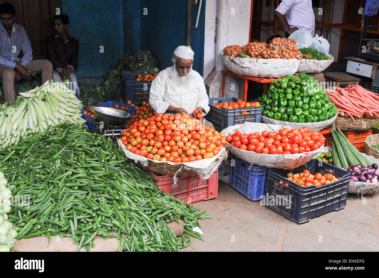 Mysore, India - 24 January 2015: Indian vendor selling vegetables to ...
