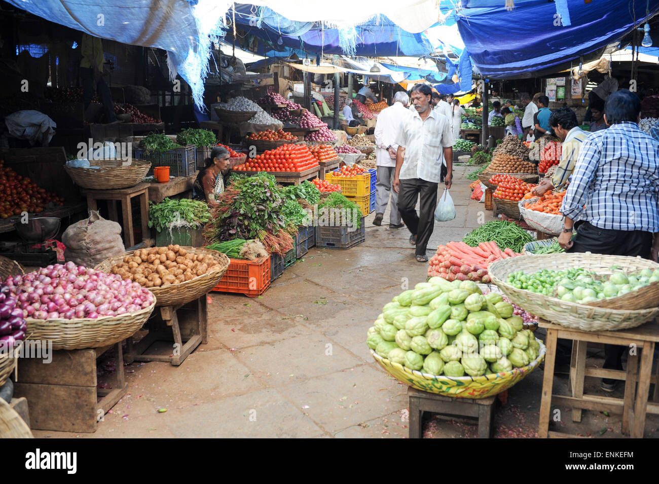Mysore, India - 24 January 2015: Indian vendor selling vegetables to ...