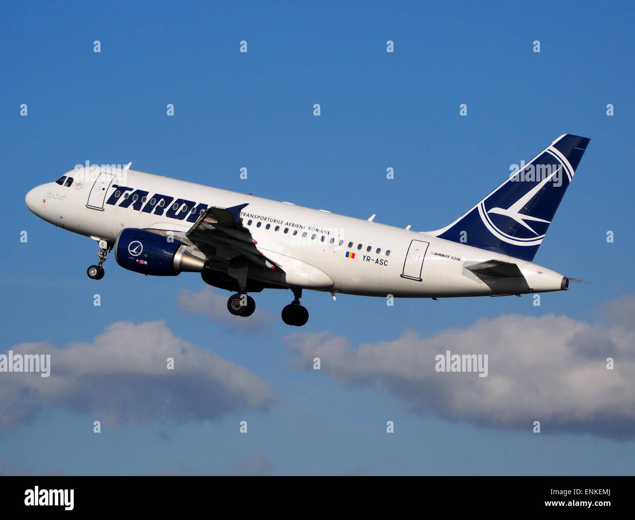 YR-ASC, a TAROM Airbus A318-111, takes off from Polderbaan at Schiphol ...