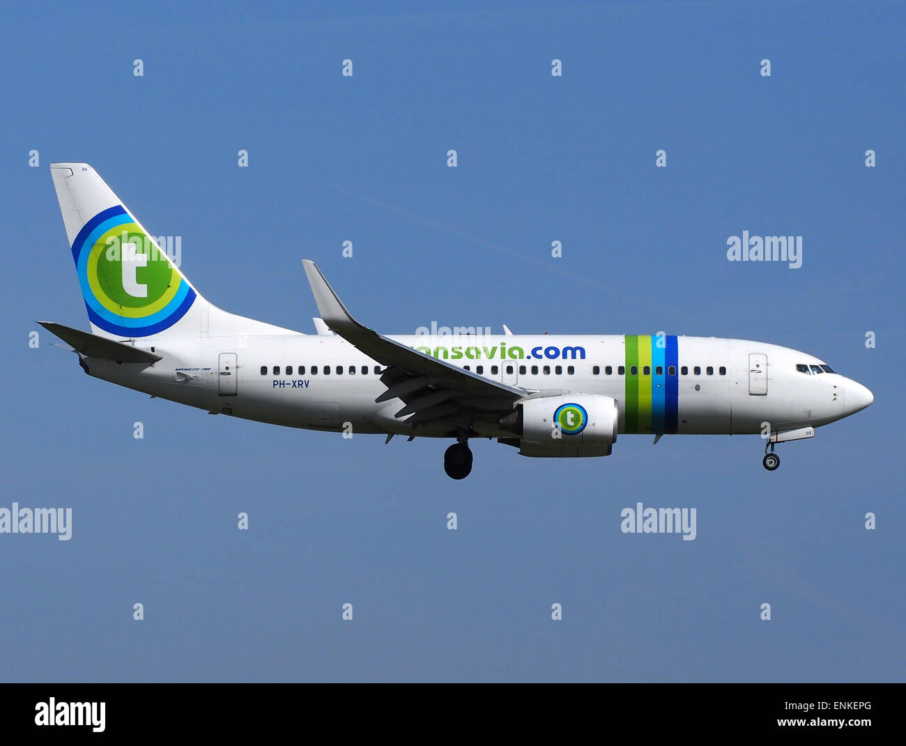 The Transavia Boeing 737-7K2 (PH-XRV) is shown landing at Schiphol ...