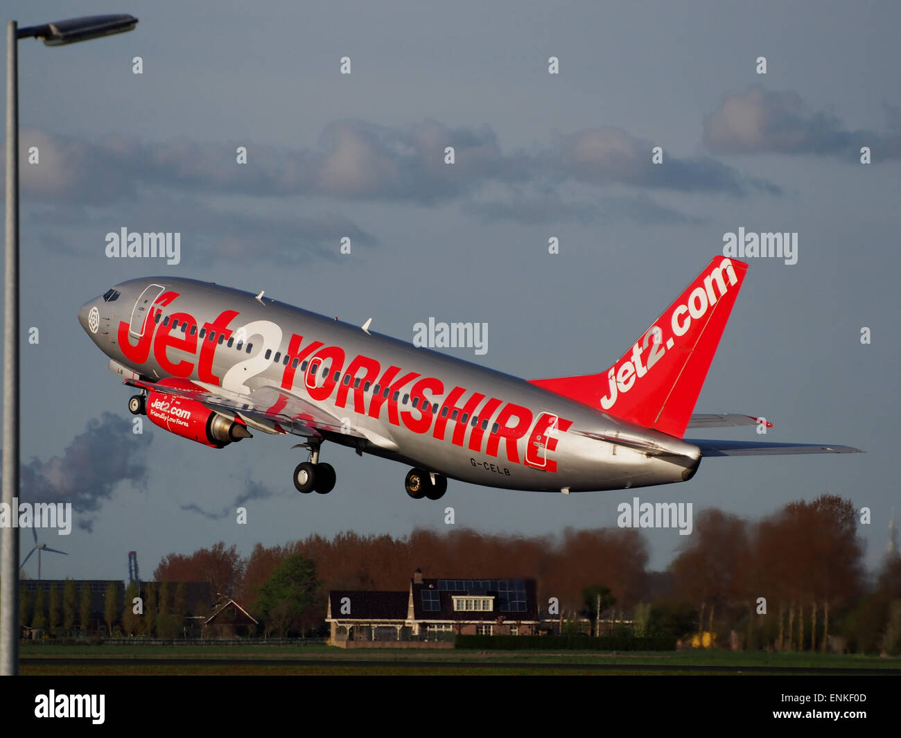 G-CELB Jet2 Boeing 737-377 takeoff from Polderbaan, Schiphol (AMS ...