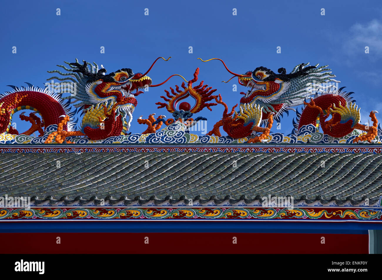 Ornate and colorful roof detail at Wihan Sian Chinese Temple. Pattaya ...