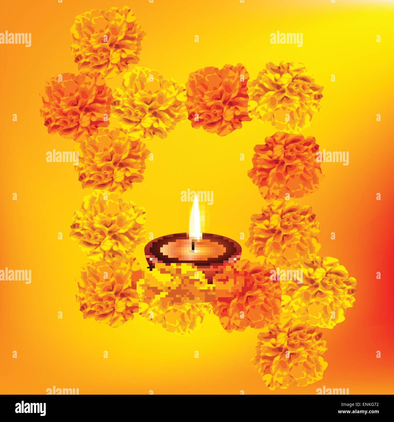 Vector background of decorative diya with flowers Stock Vector Image ...