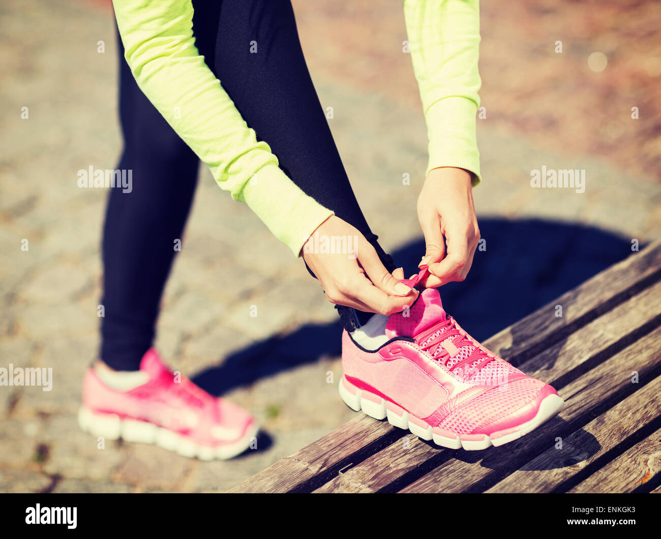 runner woman lacing trainers shoes Stock Photo - Alamy