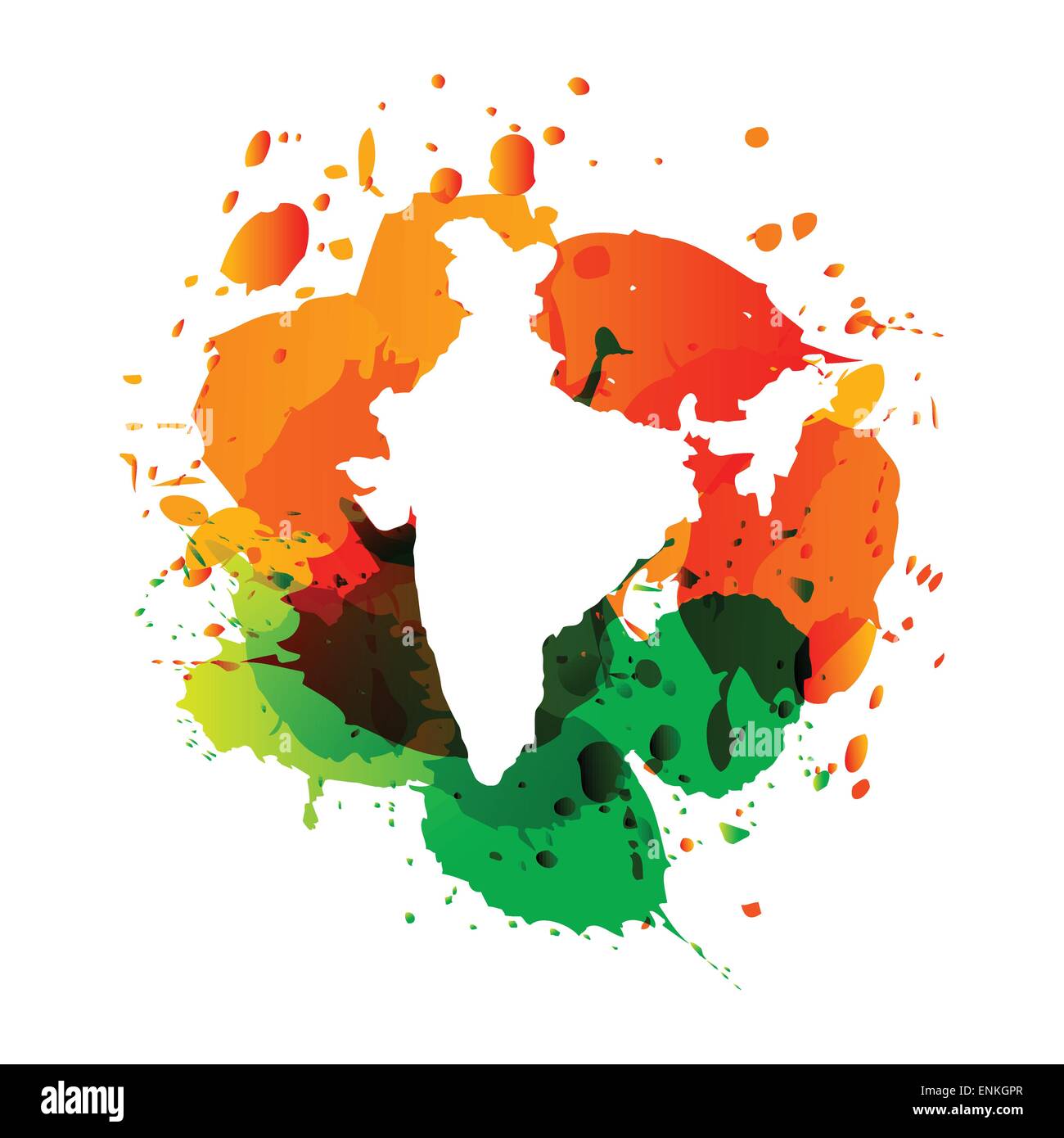 vector map of india in tri color orange and green ink splashes Stock ...