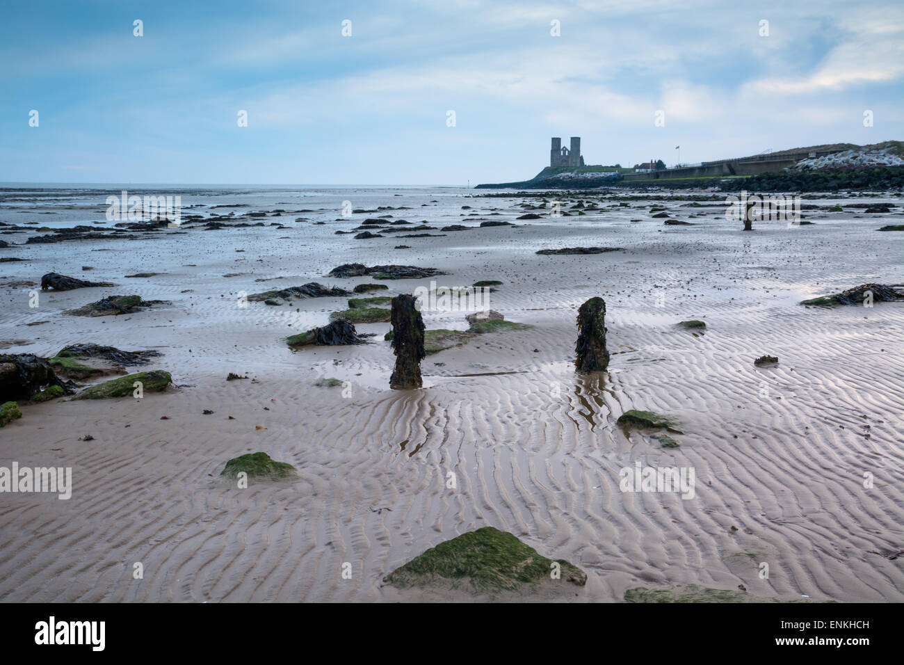 Beach and Reculver towers. Thanet. Kent Stock Photo - Alamy