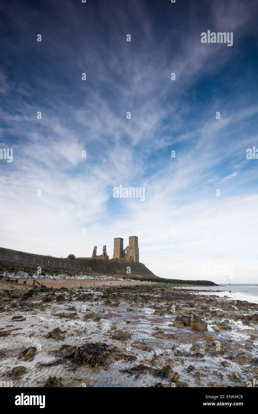 Beach and Reculver towers. Thanet. Kent Stock Photo - Alamy
