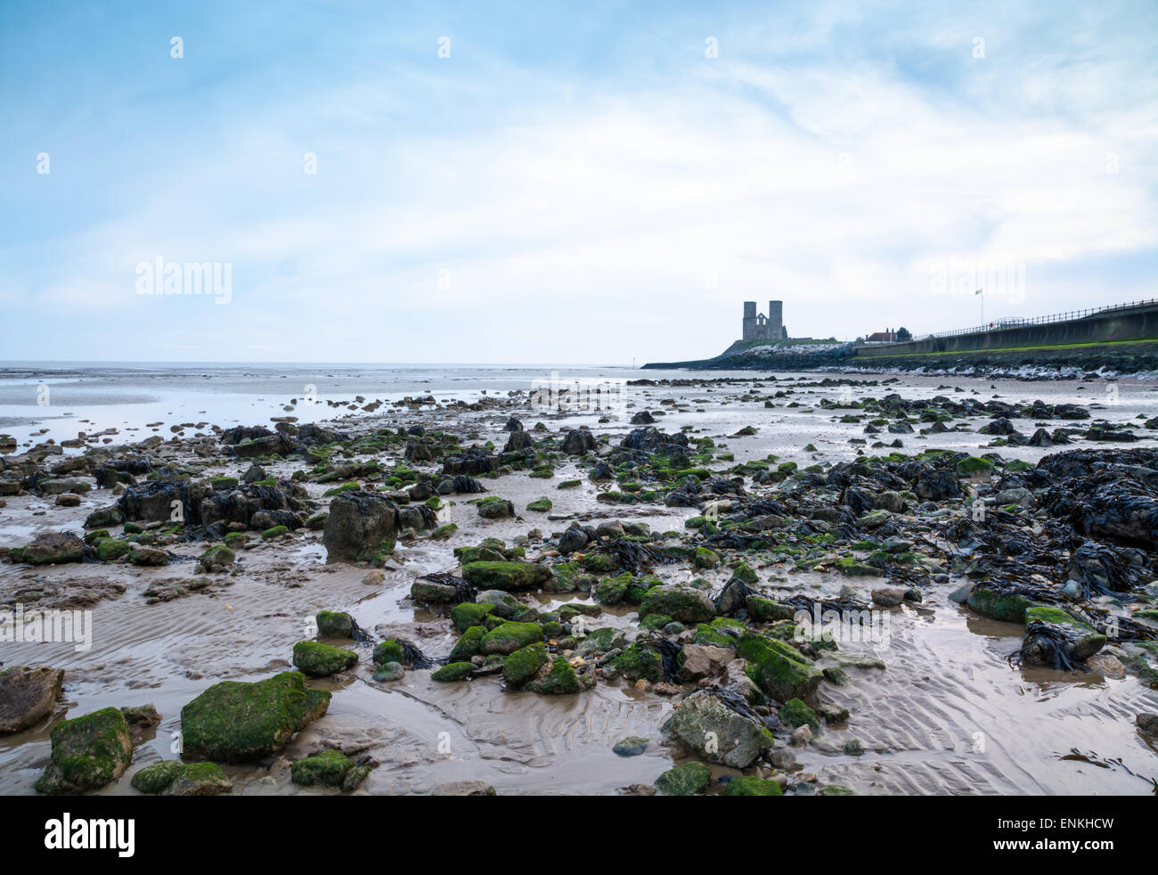 Beach and Reculver towers. Thanet. Kent Stock Photo - Alamy