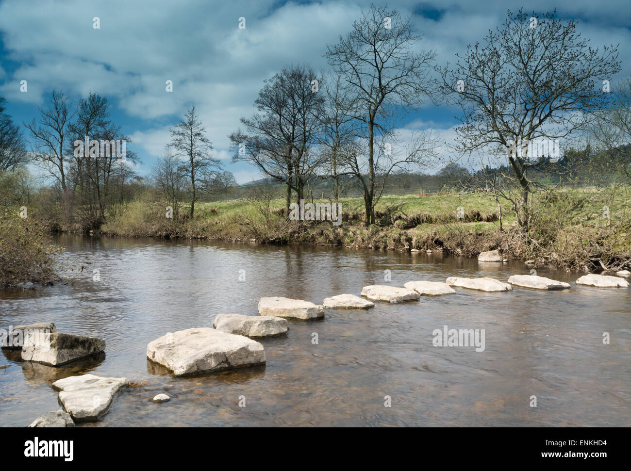 Stepping stones over the river Swale in the Yorkshire Dales Stock Photo ...
